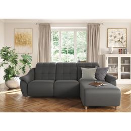 Ecksofa Home Affaire "Boston L-Form", grau (anthrazit), B:254cm T:170cm, Struktur (100% Polyester);Luxus-Microfaser Florence (100% Polyester);Chenille (100% Polyester);NaturLEDER (reines Rindsleder), Sofas, Ecksofa, Kopfteilverstellung an jeder Sitzfl&auml;che, wahlweise Relaxfunktion