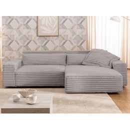 Ecksofa OTTO HOME "KINLEE Design-Sofa mit Recamiere rechts/links, Ma&szlig;e B/T/H 251/144/70cm", grau, B:251cm H:70cm T:144,5cm, 100% Polyester, Sofas, Ecksofa, L-Form mit Wellenunterfederung, ohne Bettfunktion, modern und beguem