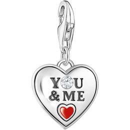 Charm Herz Thomas Sabo "YOU&ME Unendlichkeitsschleife/Infinity", silber (silberfarben, rot, schwarz, kristallwei&szlig;, kristallwei&szlig;), Charms, Damen, Silber 925 (recycelt), Charm Herz, mit Zirkonia (synth.)