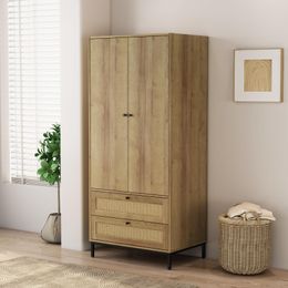 Kleiderschrank OTTO HOME "Motala Schlafzimmerschrank Garderobe Boho Eichen-Design Bestseller", eichefarben, B:80cm H:200cm T:52cm, FSC-zertifizierter Holzwerkstoff, Schr&auml;nke, Kleiderschrank, Schlafzimmerschrank mit 2 T&uuml;ren und 2 Schubladen