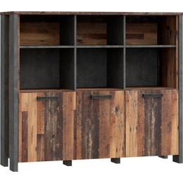 Highboard FORTE "Clif", grau (old wood vintage, betonoptik dunkel grau), B:136,4cm H:118,3cm T:41,6cm, Holzwerkstoff, Sideboards, Highboard, H&ouml;he ca. 118 cm