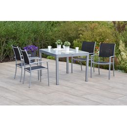Garten-Essgruppe Merxx "&raquo;Milano&laquo;", schwarz (schwarz, schwarz, silber), Aluminium, Polyester, Sitzm&ouml;bel-Sets, Garten-Essgruppe, Tisch ausziehbar: LxB: 120-180 x 90 cm