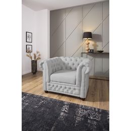 Chesterfield-Sessel Home Affaire "New Castle Sessel", silber, B:104cm H:72cm T:86cm, Sessel, Chesterfield-Sessel, hochwertige Knopfheftung, B/T/H: 104/86/72 cm