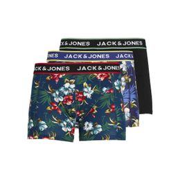 Jack & Jones Trunk JACK & JONES "JACFLOWER mit Blumenprint und elastischem Bund", Herren, Gr. S, 3 Stk., schwarz, Jersey, Obermaterial: 95% Baumwolle, 5% Elasthan, bedruckt, Unterhosen Trunk, bedruckt, modisch, eng anliegend, Baumwollmischung, B&uuml;ndchen, Topseller