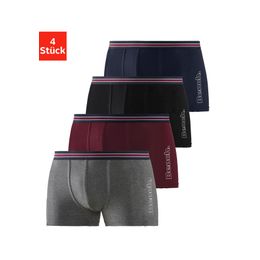 Boxer Bench. "Boxershorts f&uuml;r Herren", Herren, Gr. M, 4 Stk., bunt (bordeaux, schwarz, anthrazit, meliert, navy), Single Jersey, Obermaterial: 95% Baumwolle, 5% Elasthan, unifarben, Unterhosen Boxer, Unterhosen mit seitlichem Logo Druck, Topseller