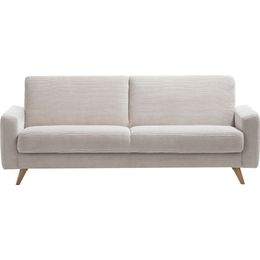 3-Sitzer exxpo - SOFA FASHION "Samso, elegant und bequem, aktueller Cord Bezug, Kippcouch", beige, B:222cm H:89cm T:93cm, 100% PES, Sofas, 3-Sitzer, hochwertige Verarbeitung, Schlafsofa inkl. Bettfunktion und Bettkasten