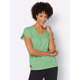 V-Shirt Casual Looks "Shirt", Damen, Gr. 40, gr&uuml;n (apfel, ecru, geringelt), 100% Baumwolle, gemustert, gestreift, V-Ausschnitt, Shirts V-Shirt