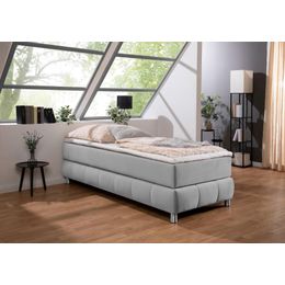 Boxspringbett Home Affaire "Salo", grau (hellgrau), B:96cm L:206cm, Komplettbetten, Boxspringbett, Ohne Kopfteil, inkl. Topper, auch in &Uuml;berl&auml;nge 220 cm