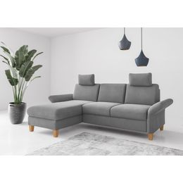 Ecksofa Home Affaire "Rochelle, L-Form", grau, B:251cm H:90cm T:164cm, 100% Polyester, Sofas, Ecksofa, wahlweise mit Armteilverstellung, Bettfunktion und Bettkasten