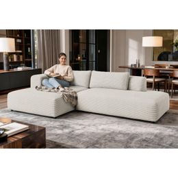 Ecksofa OTTO HOME "TIARRA Design-Sofa mit Ottomane recht/links bestellbar, Breite 287 cm", creme, B:287cm H:76cm T:168cm, 100% Polyester, Sofas, Ecksofa, L-Form mit hochelastischer Schaum und Wellenunterfederung