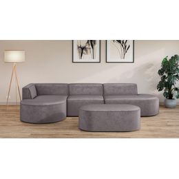 Ecksofa OTTO HOME "EIVIND Designer Sofa mit Ottomane rechts/links, B/T/H: 343/159/72 cm", grau (dunkelgrau), B:343cm H:72cm T:159cm, 100% Polyester, Sofas, Ecksofa, L-Form mit Wellenunterfederung, auch in Feincord und Boucl&eacute;