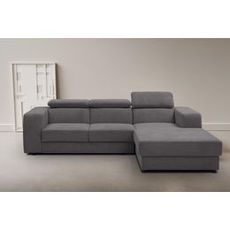 Ecksofa WERK2 "Cherry, modernes Sofa mit Komfortfunktionen, Breite 270cm, L-Form", grau, B:270cm H:76cm T:192cm, 92% Polyester, 8% Nylon, Sofas, Ecksofa, bequem, mit verstellbaren Kopfteilen, Schlaffunktion und Bettkasten