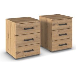 Nachtkommode Rauch "Maika", braun (eiche artisan), B:40cm H:52cm T:40cm, Holzwerkstoff, Sideboards, Nachtkommode, jeweils 3 Schubladen mit gro&szlig;z&uuml;gigem Stauraum