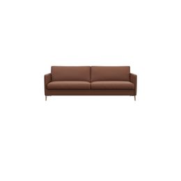 3-Sitzer FLEXLUX "Fiore, super Sitzkomfort durch Kaltschaum im Sitz", braun (old chesnut), B:214cm H:85cm T:92cm, 100% Echteder, Sofas, 3-Sitzer, schmale Armlehnen, F&uuml;&szlig;e Alu+ Eiche