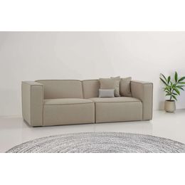 3-Sitzer OTTO HOME "Tammie", beige (sand), B:222cm H:73cm T:93cm, 100% Polyester, Sofas, 3-Sitzer, Breite 222 cm, Webstoff fein, bodentief, mit Wellenunterfederung