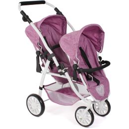 Bayer Chic 2000 Puppen-Zwillingsbuggy CHIC2000 "Vario, Jeans Pink", rosa (jeans pink), Puppenwagen, KinderB:71cm H:79cm T:71cm, Kunststoff, Metall, Stoff, Puppen-Zwillingsbuggy, B:71cm H:79cm T:71cm
