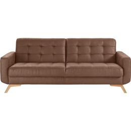 3-Sitzer exxpo - SOFA FASHION "Fiord, aktuelles Design, tolle Detailverarbeitung im Sitz und R&uuml;cken", braun (cognac), B:222cm H:87cm T:89cm, Vintage (100% Polyester);Webvelours (100% Polyester), Sofas, 3-Sitzer, bequem, wahlweise Kippcouch mit Bettfunktion und Bettkasten, Holzfu&szlig;