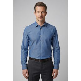 Langarmhemd OLYMP, Herren, Gr. XL, N-Gr, marine, Web, Obermaterial: 100% Baumwolle, regular fit, 1-Knopf-Manschette, Hemden Langarmhemd, Freizeithemd, regular fit, Kentkragen