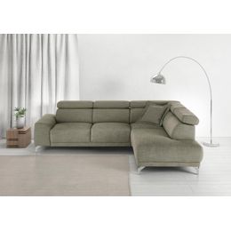 Ecksofa 3C CANDY "Greve Sofa immer mit manuelle Kopfteilverstellungen, modern, elegant", grau (anthrazit), B:249cm H:79cm T:209cm, 100% Leder, Sofas, Ecksofa, wahlweise motorischer Sitzvorzug, bequem und zeitlos, L-Form