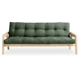 Schlafsofa Karup Design, gr&uuml;n (olivgr&uuml;n), B:204cm H:40cm T:90cm, Sofas, Schlafsofa, Mit Holzstruktur, inkl. Futonmatratze, Liegefl&auml;che 130x190 cm
