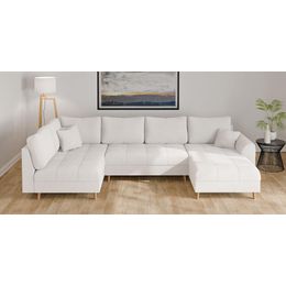Wohnlandschaft Home Affaire "CHARRE U-Form mit Ottomane, Ma&szlig;e B/T/H: 310/161/81 cm", wei&szlig;, B:310cm H:81cm T:161cm, 100% Polyester, Sofas, Wohnlandschaft, feine Steppung, lose R&uuml;cken- und Zierkissen, auch in Cord und Boucl&eacute;