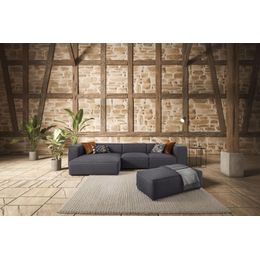 Ecksofa W.Schillig "around-the-block", schwarz (anthrazit o10), B:341cm H:66cm T:164cm, ROHLEDER Jacquard-Flachgewebe Q2 O10 (60% Polyacryl, 40% Polyester), Sofas, Ecksofa, mit eleganter Biese, mit Federkern, Breite 341 cm