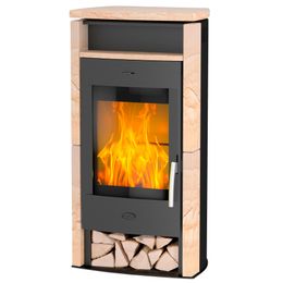 Kaminofen FIREPLACE "Santiago Sandstein", beige (schwarz), Kamin&ouml;fen, Kaminofen, Tee- und Holzfach