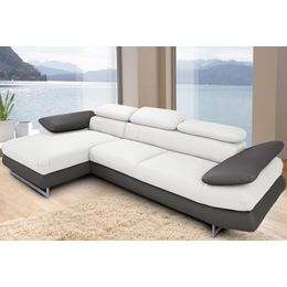 Ecksofa COTTA "Solution L-Form", grau (grau, altwei&szlig;), B:286cm H:73cm T:167cm, Sofas, Ecksofa, mit Arm- & Kopfteilverstellung, wahlweise mit Bettfunktion