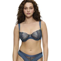 Balconette-BH Triumph "Palina Sea Full of Stars", Damen, Gr. 75, Cup B, blau (smoky blau), Microtouch, Obermaterial: 48% Polyester, 43% Polyamid, 9% Elasthan, BHs Balconette-BH, Limited Edition, Stickerei, elegante Doppel-Tr&auml;ger, modisch