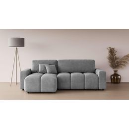 Ecksofa Home Affaire "FELICI, Schlafsofa 233cm, L-Form mit Recamiere beidseitig montierbar", grau, B:233cm H:88cm T:142cm, 100% Polyester, Sofas, Ecksofa, Designsofa mit Bettfunktion und Bettkasten, Ma&szlig;e B/T/H: 233/142/88 cm
