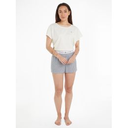 Shorty "SS PYJ SET WOVEN", Damen, Gr. XS (34), wei&szlig; (ivory, woven mini geo), Single Jersey, Obermaterial: 95% Baumwolle, 5% Elasthan, Tommy Hilfiger Underwear, bedruckt, unifarben, Basic, Rundhals, Homewear-Sets Shorty, Shirt uni, Shorts gemustert