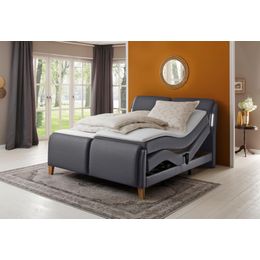 Boxspringbett Home Affaire "Messina2", grau (fango), B:186cm L:240cm, Holzwerkstoff, Kunstleder, Massivholz, Komplettbetten, Boxspringbett, Liegekomfort elektrisch Verstellbar