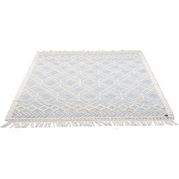 Teppich Tom Tailor HOME "Colored Macrame", blau, B:190cm H:10mm L:290cm, Schurwolle, Teppiche, Teppich, Handweb Teppich, reine Wolle, handgewebt, mit Fransen, Scandi Design