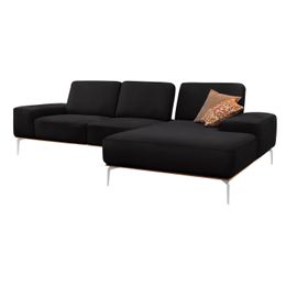Ecksofa W.Schillig "run, Designsofa mit tollem Sitzkomfort, L-Form", schwarz (midnight w82), B:279cm H:88cm T:178cm, Longlife Xtra-Leder Z73: Naturwalkleder der Luxusklasse aus den erlesensten Rohh&auml;uten. Hautst&auml;rke 1, 1 &ndash; 1, 3 mm;ROHLEDER Jacquard-Flachgewebe Q2 W60 (63% Polyester, 37% Polyacryl);ROHLEDER Chenille-Flachgewebe Q2 W77 (68% Polyacryl, 32% Polyester);Stoff S37 (100% Polyester), Sofas,