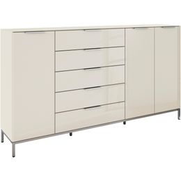 Kombikommode Rauch "Kommode T&uuml;rkommode Sideboard Kombikommode FLIPP mit Glasfront", beige (beige, glas beige (champagner)), B:200cm H:110cm T:42cm, Holzwerkstoff, Sideboards, Kombikommode, 3-t&uuml;rig, 5 Schubladen, Soft-Close-Funktion, Oberboden und Front Glas
