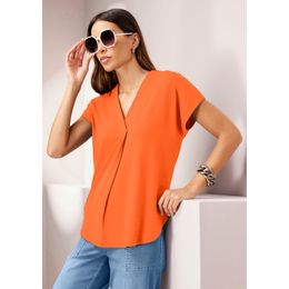 Blusenshirt Heine "Shirtbluse", Damen, Gr. 34, orange, 95% Viskose, 5% Elasthan, unifarben, V-Ausschnitt, Shirts Blusenshirt