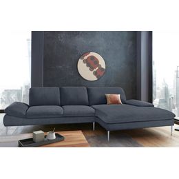 Ecksofa W.Schillig "enjoy&MORE, Designsofa, bequem, zeitlos und elegant, L-Form", blau (marine r66), B:340cm H:87cm T:185cm, Chenille-Flachgewebe R66 (85% Polyester, 15% Nylon);Longlife Xtra-Leder Z59: Glattleder mit modischer Pr&auml;gung. Hautst&auml;rke 0, 9 - 1, 1 mm;Stoff S37 (100% Polyester), Sofas, Ecksofa, mit Sitztiefenverstellung, F&uuml;&szlig;e silber matt, Breite 340 cm