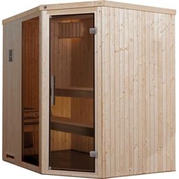 Sauna Weka "Varberg", beige (natur), Bio-Ofen, externe Steuerung, 7,5 kW, Saunen, Sauna, 7,5 kW Bio-Ofen mit digitaler Steuerung