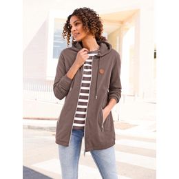 Shirtjacke Casual Looks "Sweatjacke", Damen, Gr. 44, grau (dunkeltaupe), 100% Baumwolle, unifarben, Shirts Shirtjacke