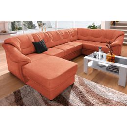 Sit & More Wohnlandschaft SIT & MORE "Savona U-Form, B: 320 cm", orange (terra), B:320cm H:90cm T:211cm, Luxus-Kunstleder;Primabelle-Microfaser;NaturLederKorpus ist mit passendem Luxus-Kunstleder bezogen. Bitte beachten Sie, dass Lederbez&uuml;ge mehr N&auml;hte aufweisen als Stoffbez&uuml;ge;Struktur, Sofas, Wohnlandschaft, optional Bettfunktion, Federkern