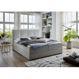 Boxbett "Lucy", grau (hellgrau), B:165cm L:214cm, Bezug Bettbox und Obermatratze: Strukturstoff (90% Polyester, 10% Nylon);Topper: Jersey (100% Polyester), ATLANTIC HOME COLLECTION, Komplettbetten, Boxbett, mit Bettkasten