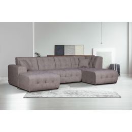 Wohnlandschaft Home Affaire "Nosia U-Form", grau (taupe), B:297cm H:85cm T:163cm, 100% Polyester, Sofas, Wohnlandschaft, incl. 2 Zierkissen, mit feiner Steppung