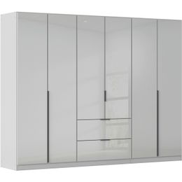Dreht&uuml;renschrank OTTO HOME "Kleiderschrank Kleiderschr&auml;nke Schrank Garderobe AGORDO mit Glasfront", grau (seidengrau, glas seidengrau), B:271cm H:210cm T:54cm, Holzwerkstoff, Schr&auml;nke, Dreht&uuml;renschrank, mit Au&szlig;enschubk&auml;sten, in 7 Breiten und 2 H&ouml;hen MADE IN GERMANY