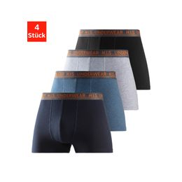 H.I.S. Boxer H.I.S "Boxershorts f&uuml;r Herren", Herren, Gr. L, 4 Stk., blau (navy, blau, meliert, grau, meliert, schwarz), Jersey, Obermaterial: 95% Baumwolle, 5% Elasthan, unifarben, Unterhosen Boxer, mit bequemem Stretchb&uuml;ndchen
