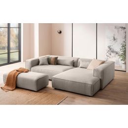 Ecksofa "PIARA XXL, L-Form, Schlaffunktion, Cord, Leinenoptik o. Strukturstoff", greige, B:288cm H:66cm T:198cm, 100% Polyester, LeGer Home by Lena Gercke, Sofas, Ecksofa, Hocker stellbar zum Schlafsofa (Krokodilverbinder), tiefe Sitzfl&auml;che