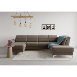 Sit & More Wohnlandschaft SIT & MORE "Sinatra U-Form", grau (taupe), B:326cm H:85cm T:220cm, 90% Polyester, 10% Polyamid, Sofas, Wohnlandschaft, optional mit Kopfteilverstellung und Armteilfunktion etc.