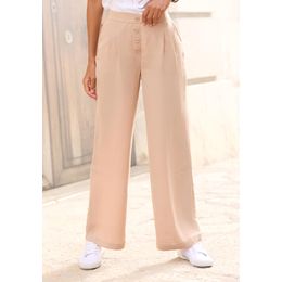 Palazzohose Lascana, Damen, Gr. 44, N-Gr, braun (camelfarben), Stoff, Obermaterial: 100% Polyester, unifarben, figurumspielend lang, Hosen Palazzohose, mit Zierkn&ouml;pfen und bequemen Bund, leichte Stoffhose mit Taschen, Topseller
