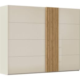 Schwebet&uuml;renschrank Rauch "Kleiderschrank Schrank Garderobe W&auml;scheschrank TEGIO", beige (champagner, glas champagner, absetzungen asteiche), B:281cm H:223cm T:69cm, Holzwerkstoff, Schr&auml;nke, Schwebet&uuml;renschrank, mit hochwertigen Holzdekoraufleistung und Glasfront MADE IN GERMANY