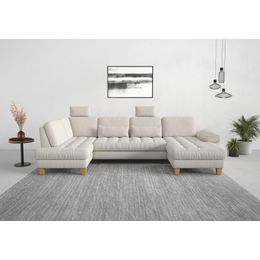 Sit & More Wohnlandschaft SIT & MORE "Westham U-Form", beige (creme), B:338cm H:88cm T:172cm, 90% Polyester 10%Polyamid, Sofas, Wohnlandschaft, wahlweise mit Bettfunktion, Bettkasten, Sitztiefenverstellung