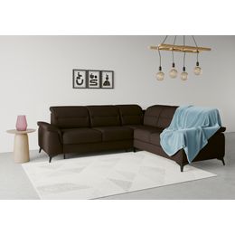 Sit & More Ecksofa SIT & MORE "Sinatra L-Form", braun (dunkelbraun), B:251cm H:85cm T:231cm, 100% Polyester, Sofas, Ecksofa, optinal mit Kopfteilverstellung und Armteilfunktion, Metallf&uuml;&szlig;e